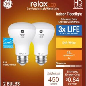 GE Relax 2-Pack 45 W Equivalent Dimmable Soft White R20 LED Light Fixture Light Bulbs