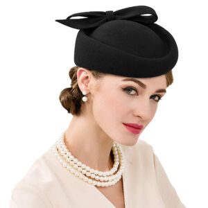 f fadves british style pillbox hat retro wool fascinator wedding derby church party hats black