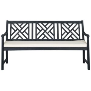 safavieh pat6738k outdoor collection bradbury grey 3 seat bench, dark slate gray/beige