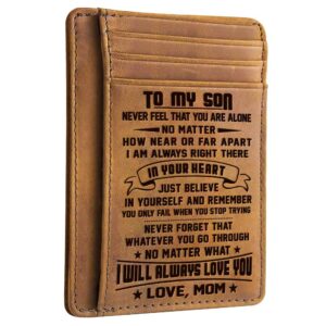 doptika fathers day birthday gifts for men, graduation gifts for son from mom, teen boy gifts for young men, to my son engraved leather wallet, mens wallets leather, slim minimalist wallets for men