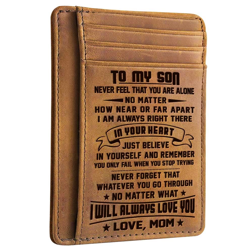 DOPTIKA Fathers Day Birthday Gifts For Men, Graduation Gifts For Son From Mom, Teen Boy Gifts For Young Men, To My Son Engraved Leather Wallet, Mens Wallets Leather, Slim Minimalist Wallets For Men