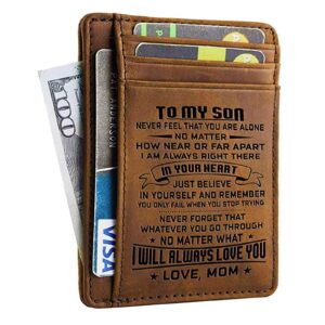 DOPTIKA Fathers Day Birthday Gifts For Men, Graduation Gifts For Son From Mom, Teen Boy Gifts For Young Men, To My Son Engraved Leather Wallet, Mens Wallets Leather, Slim Minimalist Wallets For Men