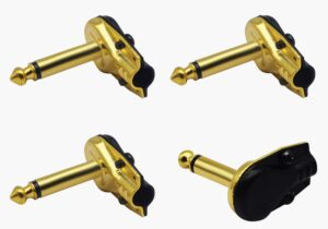 zdycgtime diy 6.35mm 1/4" mono male 90 degree right angle pancake style plugs connectors for speaker,patch cable,snakes golden plated ts male mono 1/4 inch phono 6.35mm phone microphone plug(4 pack)