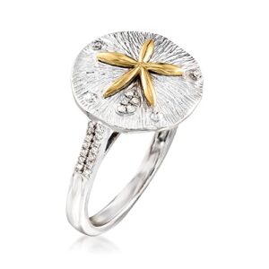 Ross-Simons 0.10 ct. t.w. Diamond Sand Dollar Ring in Sterling Silver With 14kt Yellow Gold. Size 7