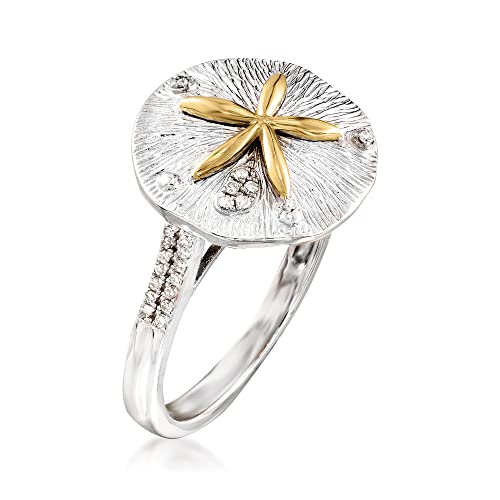 Ross-Simons 0.10 ct. t.w. Diamond Sand Dollar Ring in Sterling Silver With 14kt Yellow Gold. Size 7