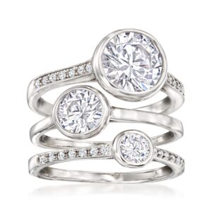 ross-simons 3.25 ct. t.w. cz jewelry set: 3 stackable bezel rings in sterling silver. size 8