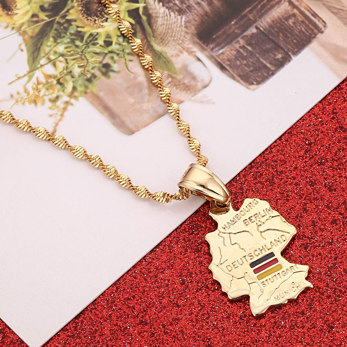 Deutschland Map Flag Pendant Necklace for Women Germany Jewelry German