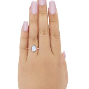 Blue Apple Co. Halo Teardrop Pear Creatd White Opal Bridal Ring Rose Tone 925 Sterling Silver, Size-6