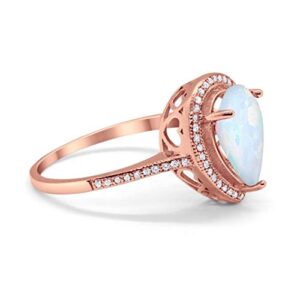 Blue Apple Co. Halo Teardrop Pear Creatd White Opal Bridal Ring Rose Tone 925 Sterling Silver, Size-6