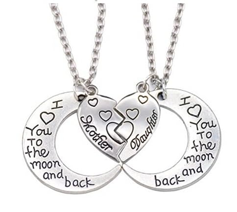 SJIAO Mother Daughter Necklace Set, Mom I Love You to the Moon and Back Mom and Daughter Necklaces Jewelry Pendant Necklace (Silver)