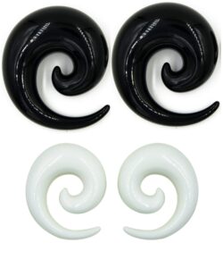 zaya body jewelry 2 pairs black white ear tapers spirals horseshoes gauges 24mm 22mm 20mm 18mm 16mm 14mm 12mm 10mm (9/16"(14mm))