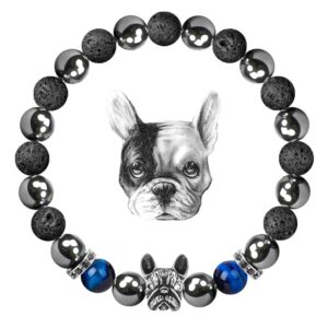 karseer diffuser bracelets, dog lover natural magnetic hematite and lava rock energy balance french bulldog theme anxiety healing bracelet aromatherapy diffuser bracelet for women and men