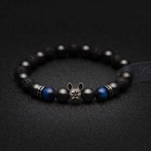 Karseer Diffuser Bracelets, Dog Lover Natural Magnetic Hematite and Lava Rock Energy Balance French Bulldog Theme Anxiety Healing Bracelet Aromatherapy Diffuser Bracelet for Women and Men