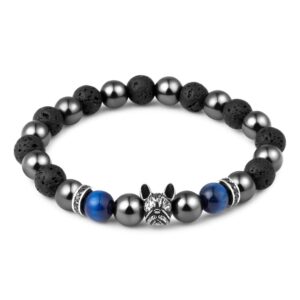 Karseer Diffuser Bracelets, Dog Lover Natural Magnetic Hematite and Lava Rock Energy Balance French Bulldog Theme Anxiety Healing Bracelet Aromatherapy Diffuser Bracelet for Women and Men