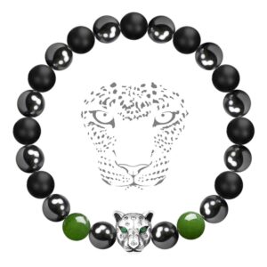 karseer antique silver panther hematite and matte onyx natural stones beaded stretch bracelet meditation prayer stress relief energy beads bracelet for men women