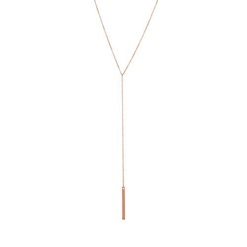 S.J JEWELRY Womens Handmade CZ Simple Delicate 14K Gold Plated/Rose Gold Plated/Silver Plated Lariat Simple Baton Adjustable Y Necklace-Y-Baton-Rose