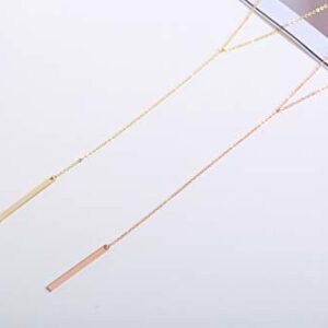 S.J JEWELRY Womens Handmade CZ Simple Delicate 14K Gold Plated/Rose Gold Plated/Silver Plated Lariat Simple Baton Adjustable Y Necklace-Y-Baton-Rose