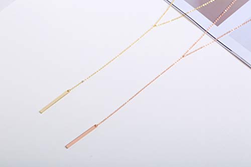 S.J JEWELRY Womens Handmade CZ Simple Delicate 14K Gold Plated/Rose Gold Plated/Silver Plated Lariat Simple Baton Adjustable Y Necklace-Y-Baton-Rose