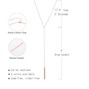 S.J JEWELRY Womens Handmade CZ Simple Delicate 14K Gold Plated/Rose Gold Plated/Silver Plated Lariat Simple Baton Adjustable Y Necklace-Y-Baton-Rose