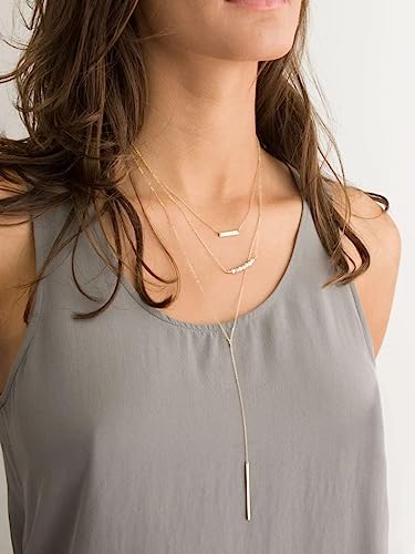 S.J JEWELRY Womens Handmade CZ Simple Delicate 14K Gold Plated/Rose Gold Plated/Silver Plated Lariat Simple Baton Adjustable Y Necklace-Y-Baton-Rose