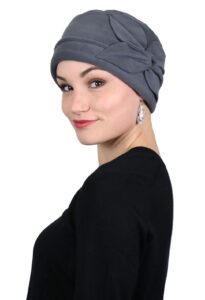 womens hat fleece beanie cloche cancer headwear chemo ladies winter head coverings butterfly (grey)