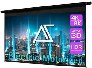 akia screens 110 inch motorized electric remote controlled drop down projector screen 16:9 8k 4k hd 3d retractable ceiling wall mount black projection screen office home theater movie ak-motorize110h1