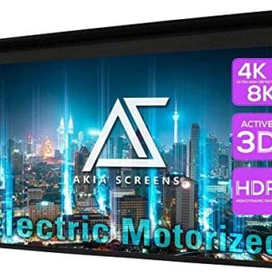 Akia Screens 110 inch Motorized Electric Remote Controlled Drop Down Projector Screen 16:9 8K 4K HD 3D Retractable Ceiling Wall Mount Black Projection Screen Office Home Theater Movie AK-MOTORIZE110H1