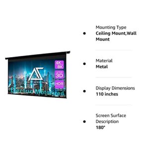 Akia Screens 110 inch Motorized Electric Remote Controlled Drop Down Projector Screen 16:9 8K 4K HD 3D Retractable Ceiling Wall Mount Black Projection Screen Office Home Theater Movie AK-MOTORIZE110H1