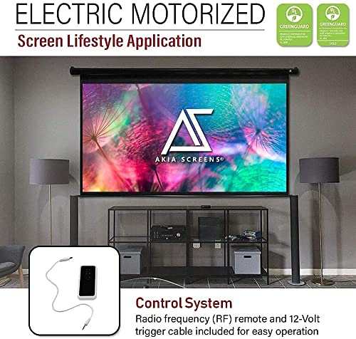 Akia Screens 110 inch Motorized Electric Remote Controlled Drop Down Projector Screen 16:9 8K 4K HD 3D Retractable Ceiling Wall Mount Black Projection Screen Office Home Theater Movie AK-MOTORIZE110H1