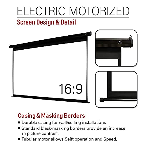 Akia Screens 110 inch Motorized Electric Remote Controlled Drop Down Projector Screen 16:9 8K 4K HD 3D Retractable Ceiling Wall Mount Black Projection Screen Office Home Theater Movie AK-MOTORIZE110H1