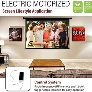 Akia Screens 110 inch Motorized Electric Remote Controlled Drop Down Projector Screen 16:9 8K 4K HD 3D Retractable Ceiling Wall Mount Black Projection Screen Office Home Theater Movie AK-MOTORIZE110H1