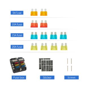 SOYOND 12 Volt Fuse Block, 6 Way Marine Fuse Block with Led Indicator Damp-Proof Cover 6 Circuits Fuse Box with Negative Bus Fuse Panel for Car Boat RV Truck Dc 12/24v