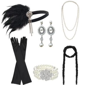 dreshow 1920s great gatsby accessories for women flapper headpiece headband gloves costume harlem nights accessories set