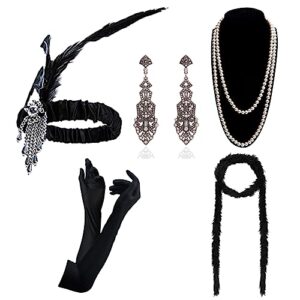 dreshow 1920s great gatsby accessories for women flapper headpiece headband gloves costume harlem nights accessories set