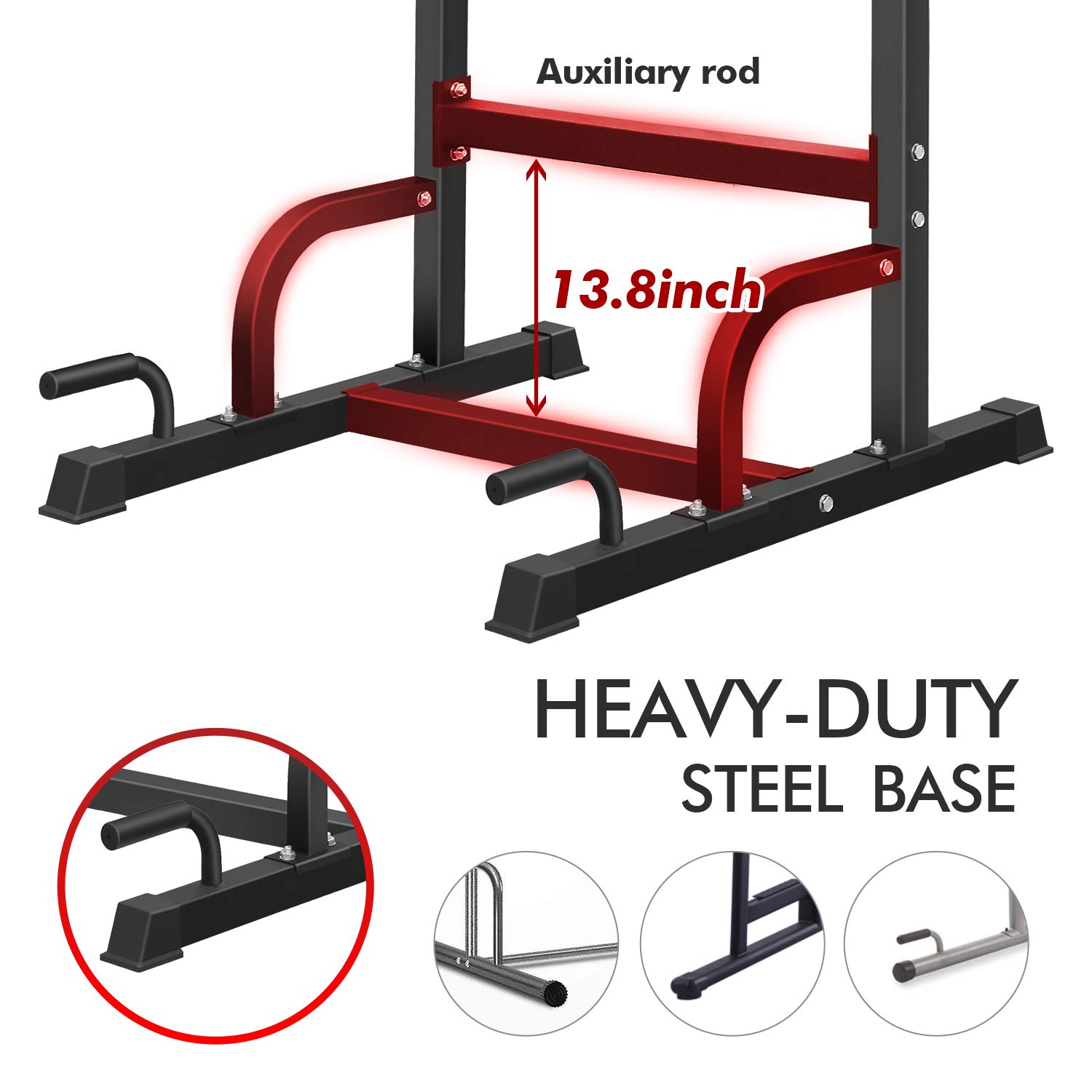 Power Tower, BangTong&Li Pull Up Bar Dip Station/stand for Home Gym Strength Training Workout Equipment(black+red)