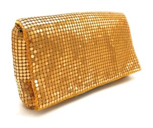 women vintage evening clutch metal mesh purse with short shoulder strap (gold)