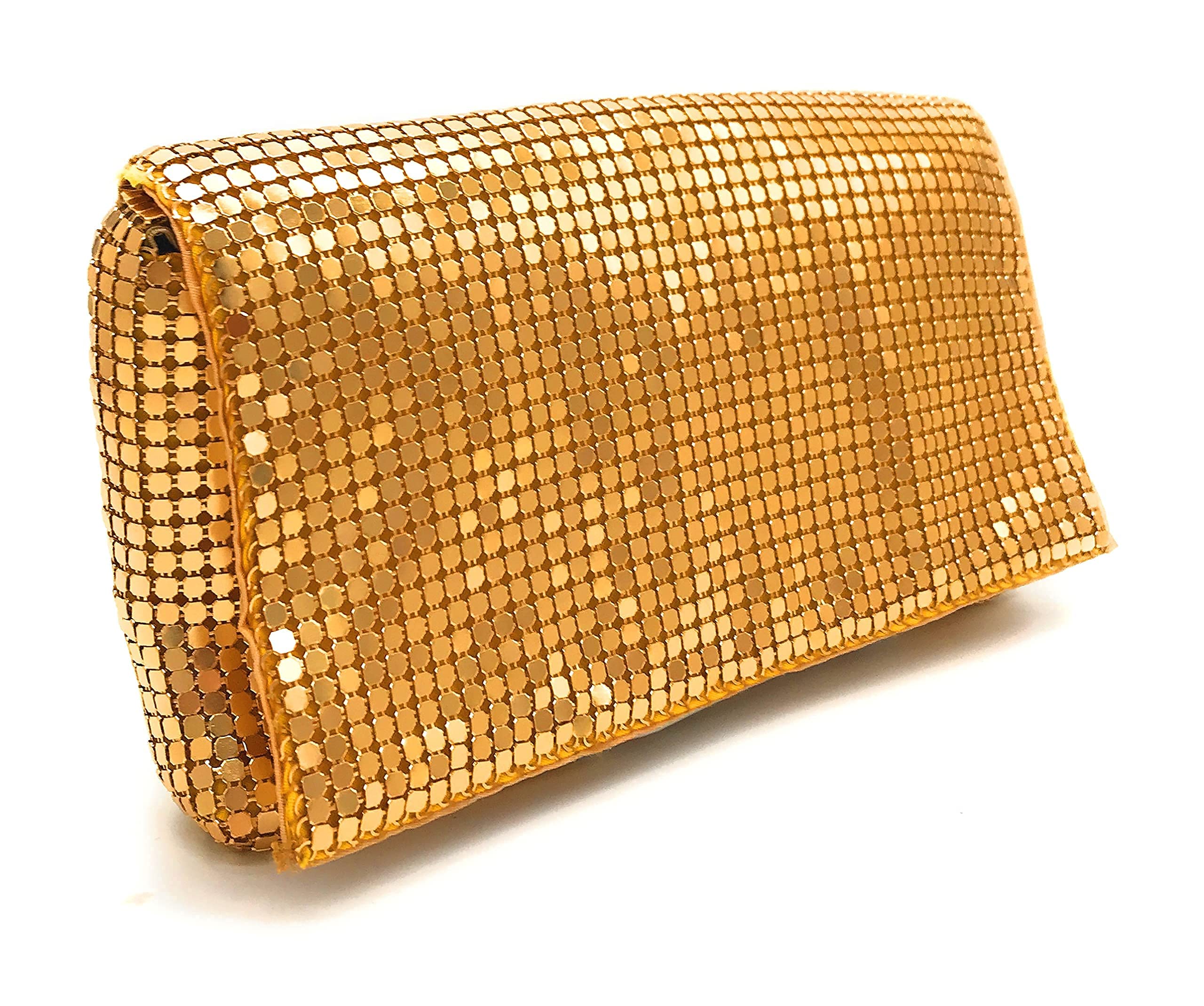 Women Vintage Evening Clutch Metal Mesh Purse with Short Shoulder Strap (Gold)