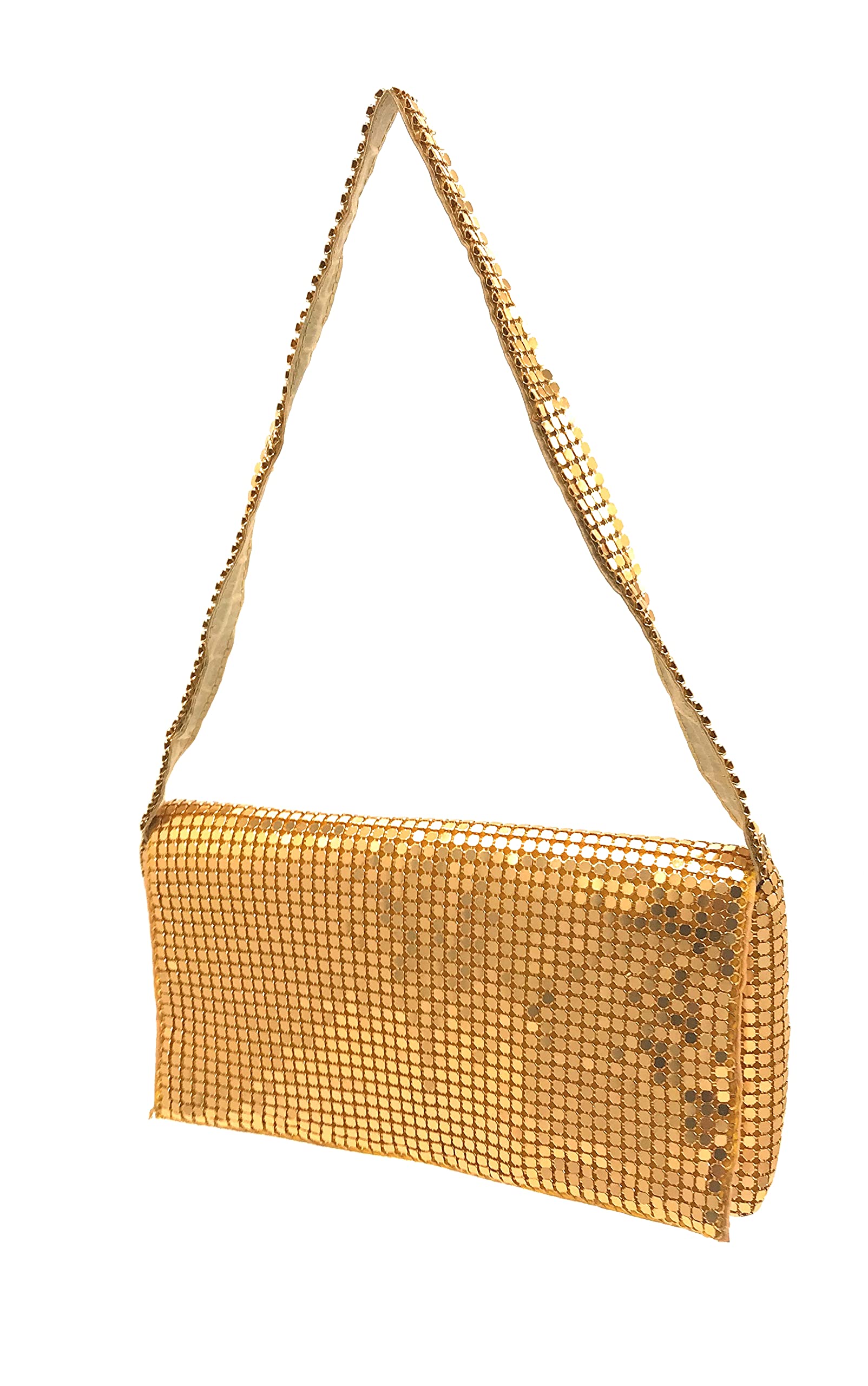 Women Vintage Evening Clutch Metal Mesh Purse with Short Shoulder Strap (Gold)