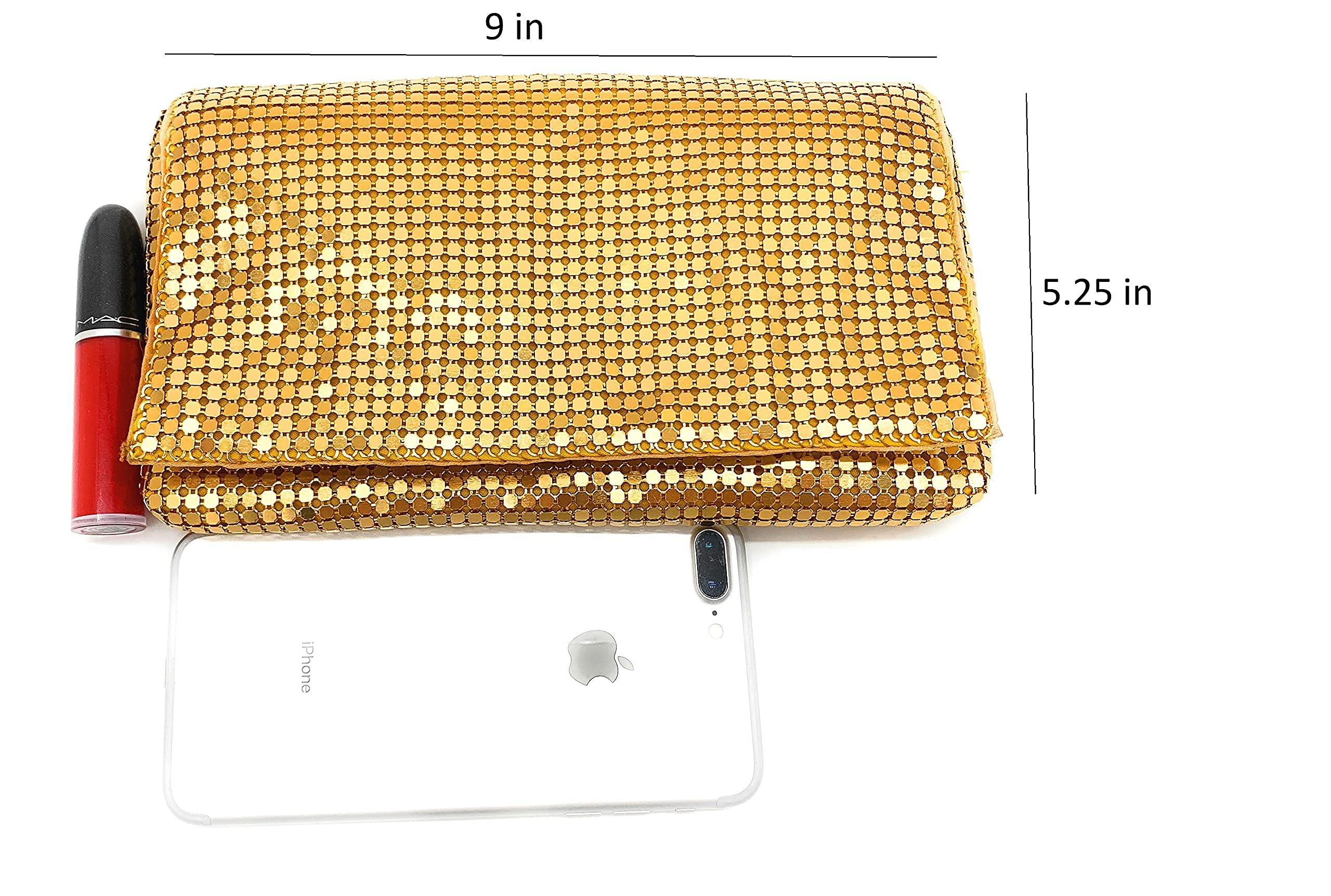 Women Vintage Evening Clutch Metal Mesh Purse with Short Shoulder Strap (Gold)