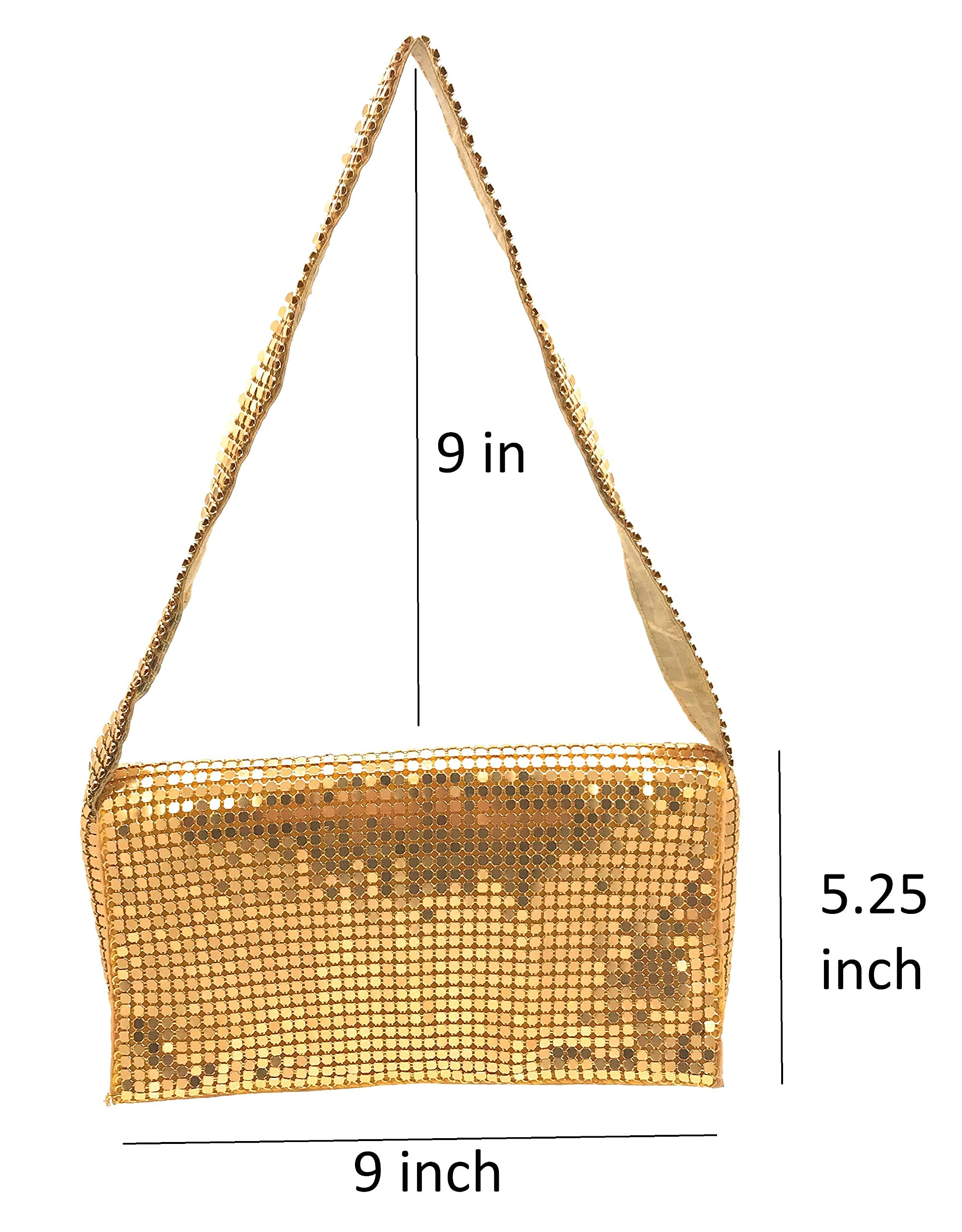 Women Vintage Evening Clutch Metal Mesh Purse with Short Shoulder Strap (Gold)