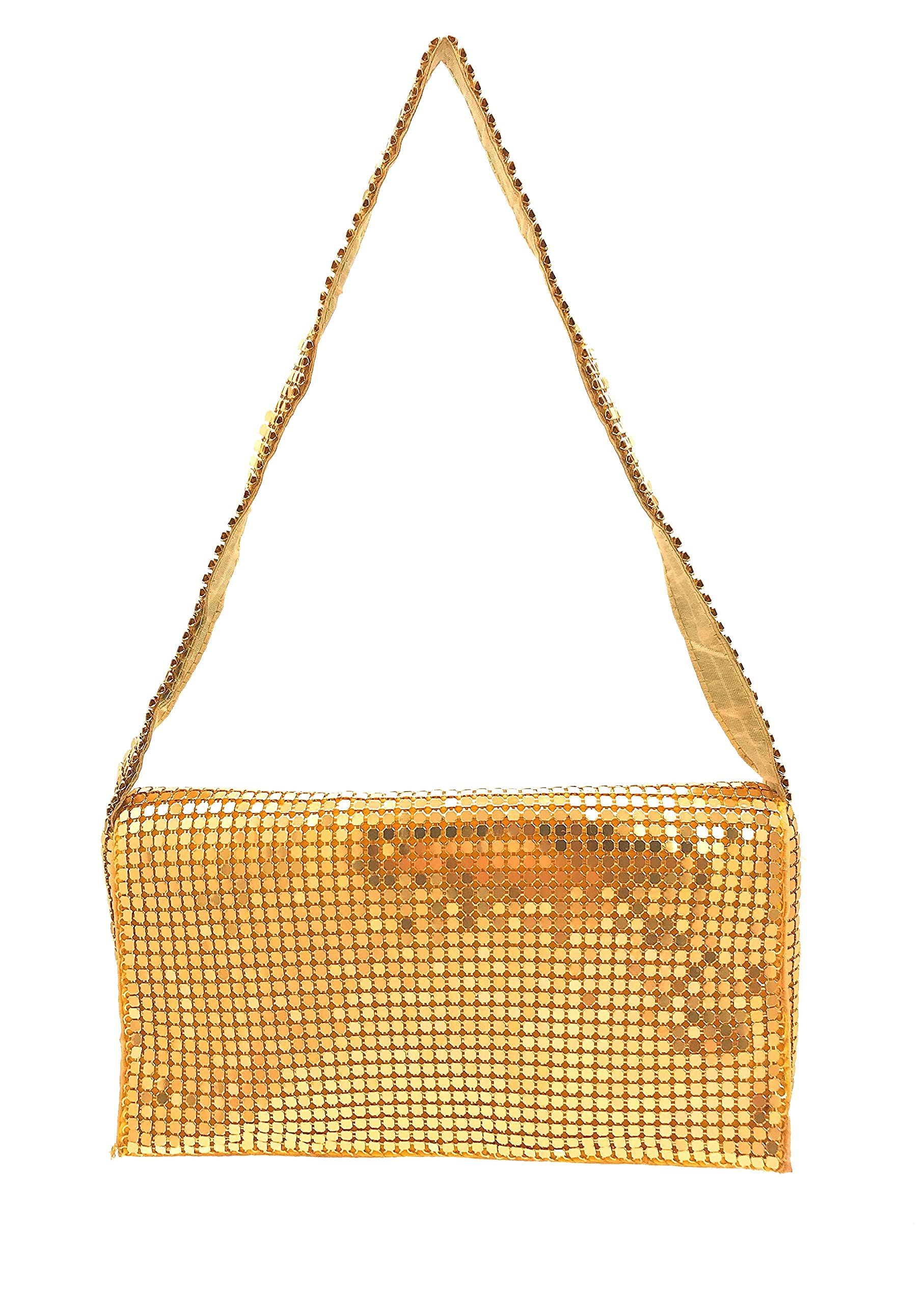 Women Vintage Evening Clutch Metal Mesh Purse with Short Shoulder Strap (Gold)