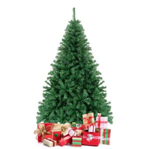 Goplus 6ft Artificial Christmas Tree, Premium Unlit Hinged Spruce Full Tree with 1000 Branch Tips, Metal Stand, Hinged Structure, Easy Assembly Festival Celebration Xmas Tree for Home, Office, Party