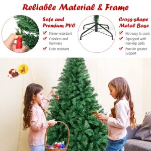 Goplus 6ft Artificial Christmas Tree, Premium Unlit Hinged Spruce Full Tree with 1000 Branch Tips, Metal Stand, Hinged Structure, Easy Assembly Festival Celebration Xmas Tree for Home, Office, Party