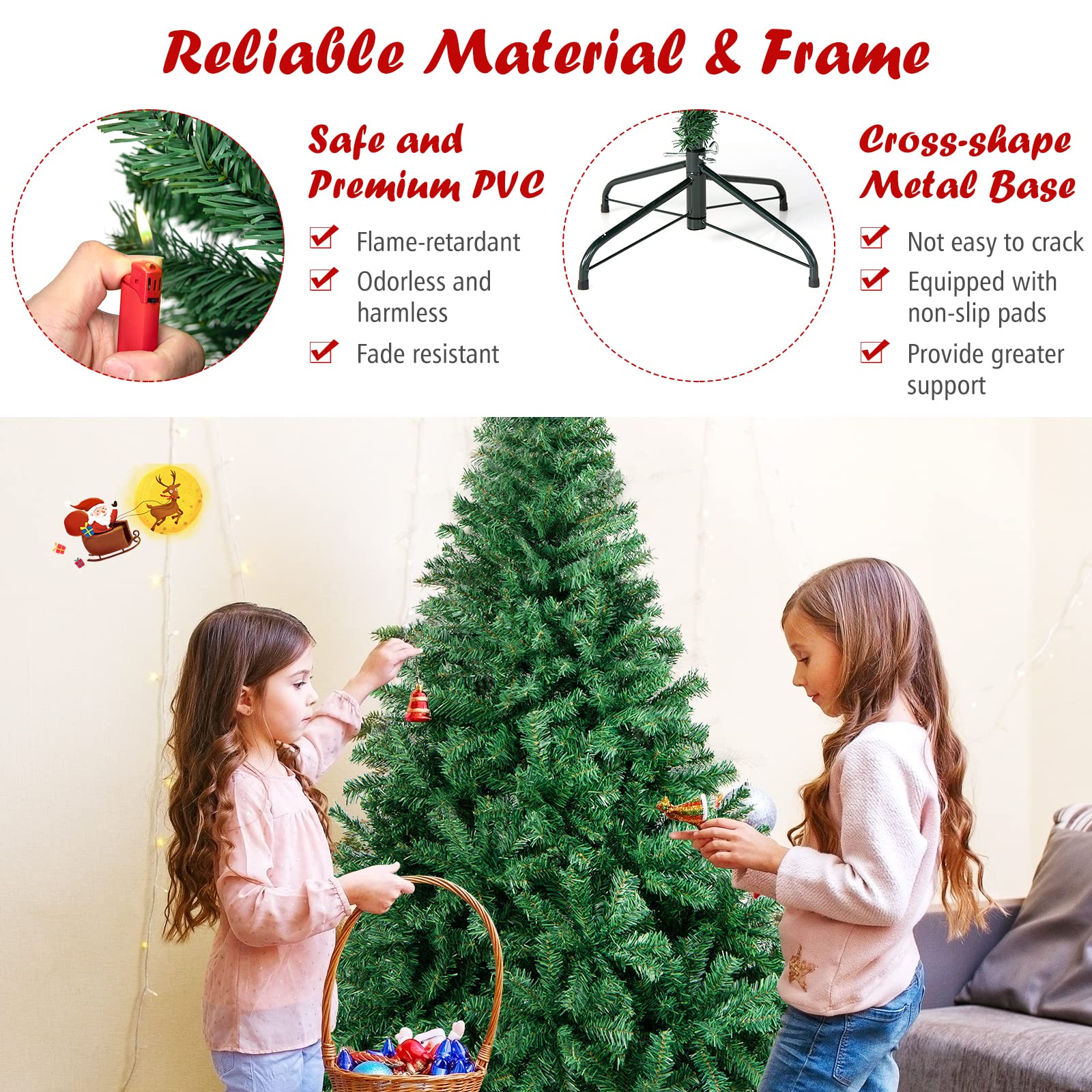 Goplus 6ft Artificial Christmas Tree, Premium Unlit Hinged Spruce Full Tree with 1000 Branch Tips, Metal Stand, Hinged Structure, Easy Assembly Festival Celebration Xmas Tree for Home, Office, Party