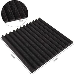 24 Pack Sound Proof Foam Panels 1" x 12" x 12" Acoustic Panels Studio Foam Wedges Sound Absorbing Wall Panels Decoration Foam Tiles Sound Proofing Padding for Wall, Home, Office (BLACK/BLUE)