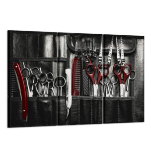 kreative arts large 3 pieces modern canvas painting wall art vintage classic barber shop tools pictures in black and red style posters and prints artwork great gift