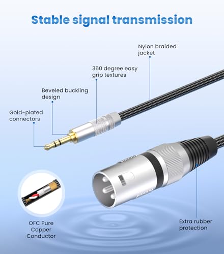 tisino 3.5mm to XLR Cable Unbalanced Mini Jack 1/8 inch to XLR Male Adapter Microphone Cord- 1.6ft/50cm