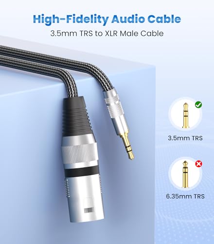 tisino 3.5mm to XLR Cable Unbalanced Mini Jack 1/8 inch to XLR Male Adapter Microphone Cord- 1.6ft/50cm