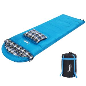 desert & fox cotton flannel sleeping bags attach pillow, 4 season warm & cold weather envelope compression sack, lightweight & portable sleeping bag for outdoor camping, hiking, traveling