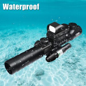 UUQ 3-9X32EG Tactical Rifle Scope Illuminated Red & Green Range Finder Reticle W/Reflex Sight & Green Laser Sight